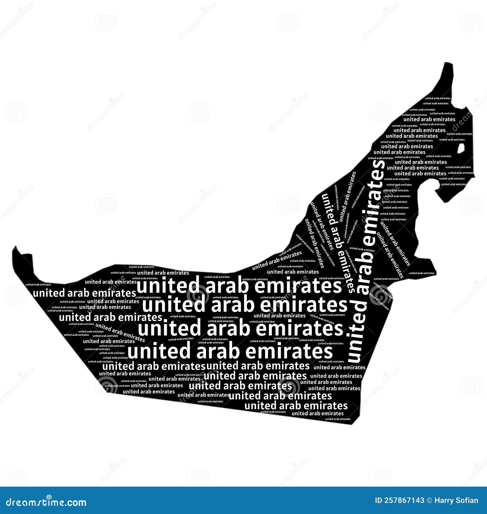 United Arab Emirates Map With Name Isolated White Background Stock