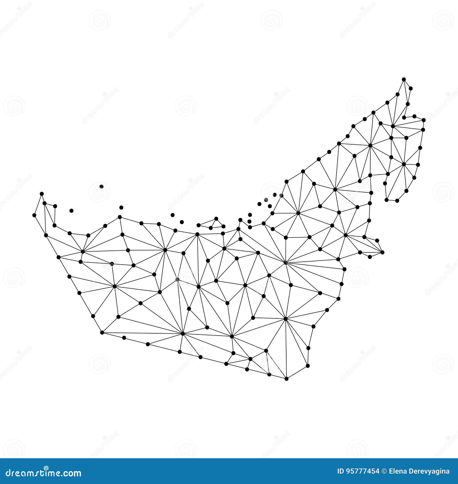 United Arab Emirates Map of Polygonal Mosaic Lines Network, Rays, Dots ...