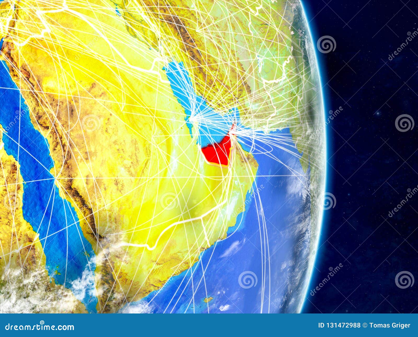United Arab Emirates on Planet Earth with Networks. Extremely Detailed ...
