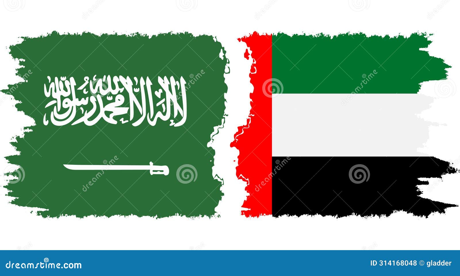 United Arab Emirates and Saudi Arabia Grunge Flags Connection Vector ...