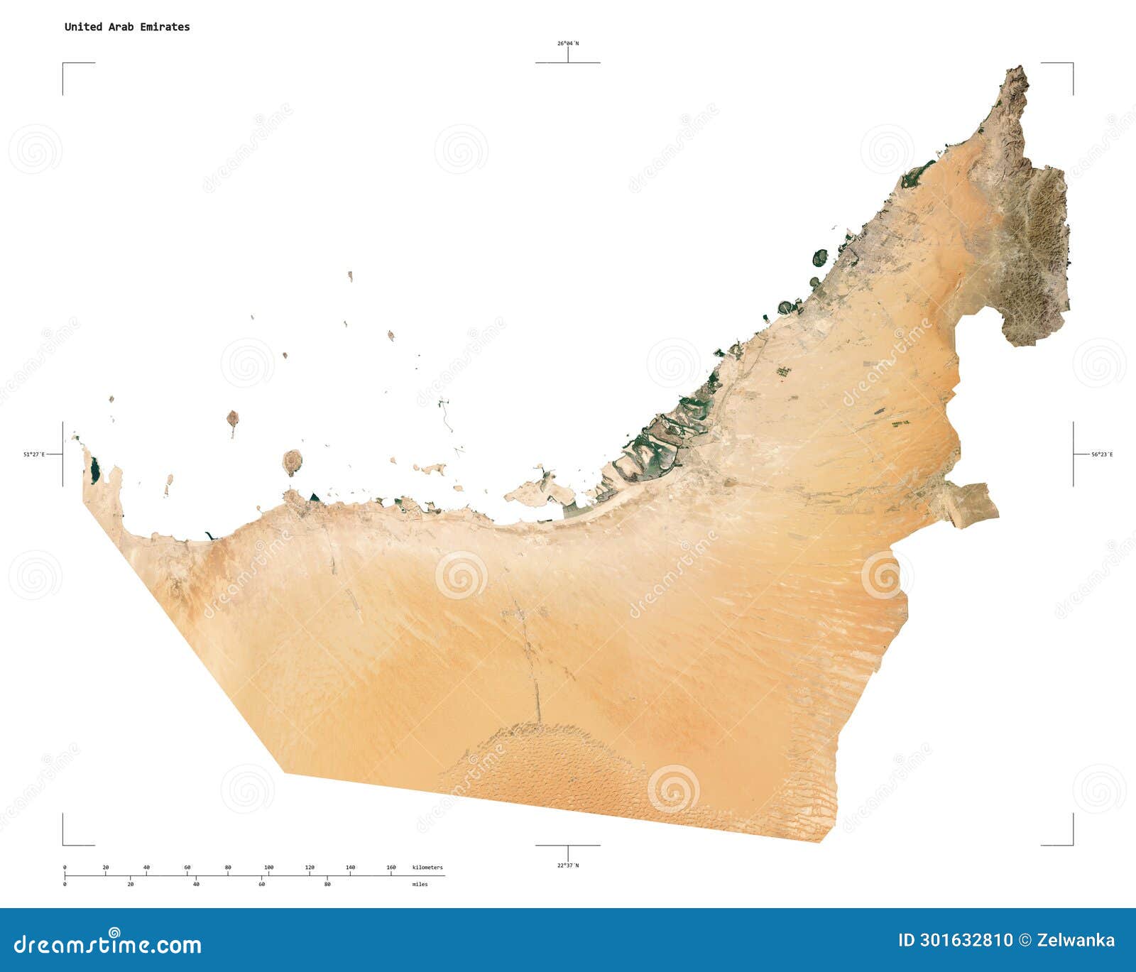 United Arab Emirates Shape on White. Low-res Satellite Stock ...