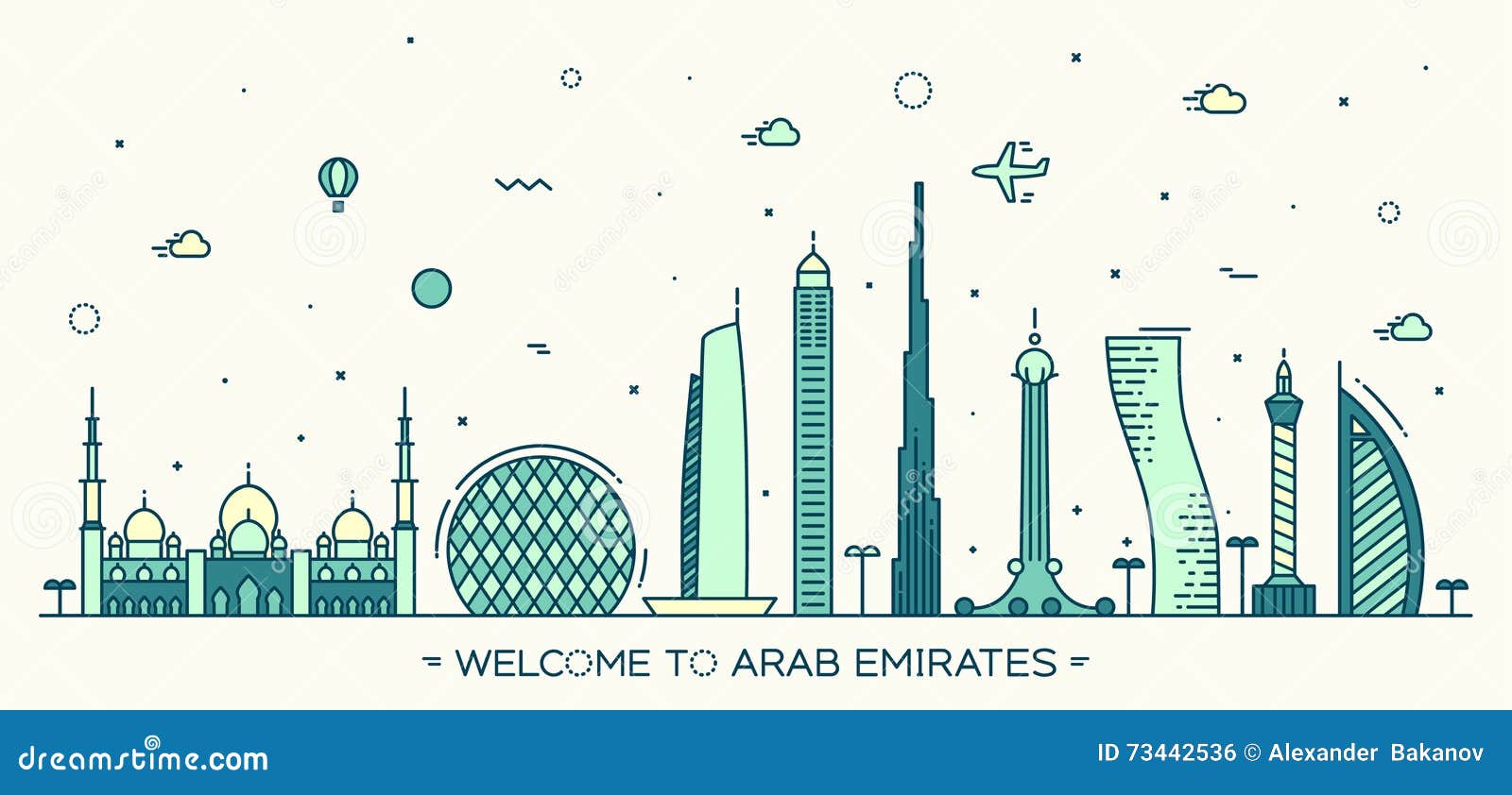 United Arab Emirates Skyline Vector Flat Style Stock Illustration ...