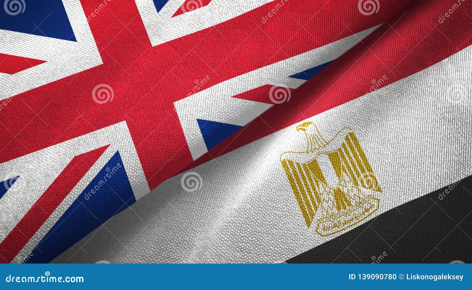 United Kingdom and Egypt Two Flags Textile Cloth, Fabric Texture ...
