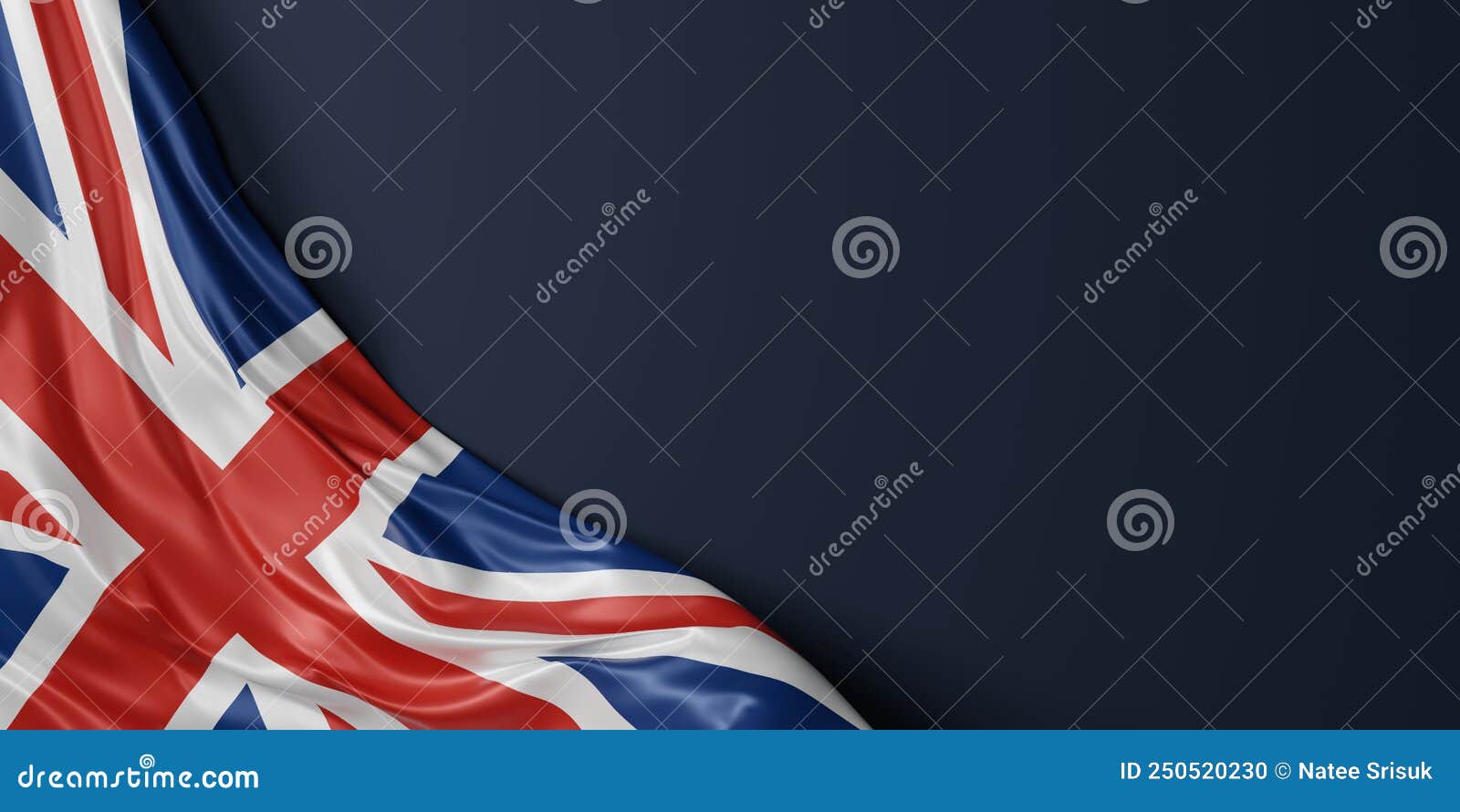 United Kingdom Flag on Blue Background with Copy Space 3D Render Stock ...