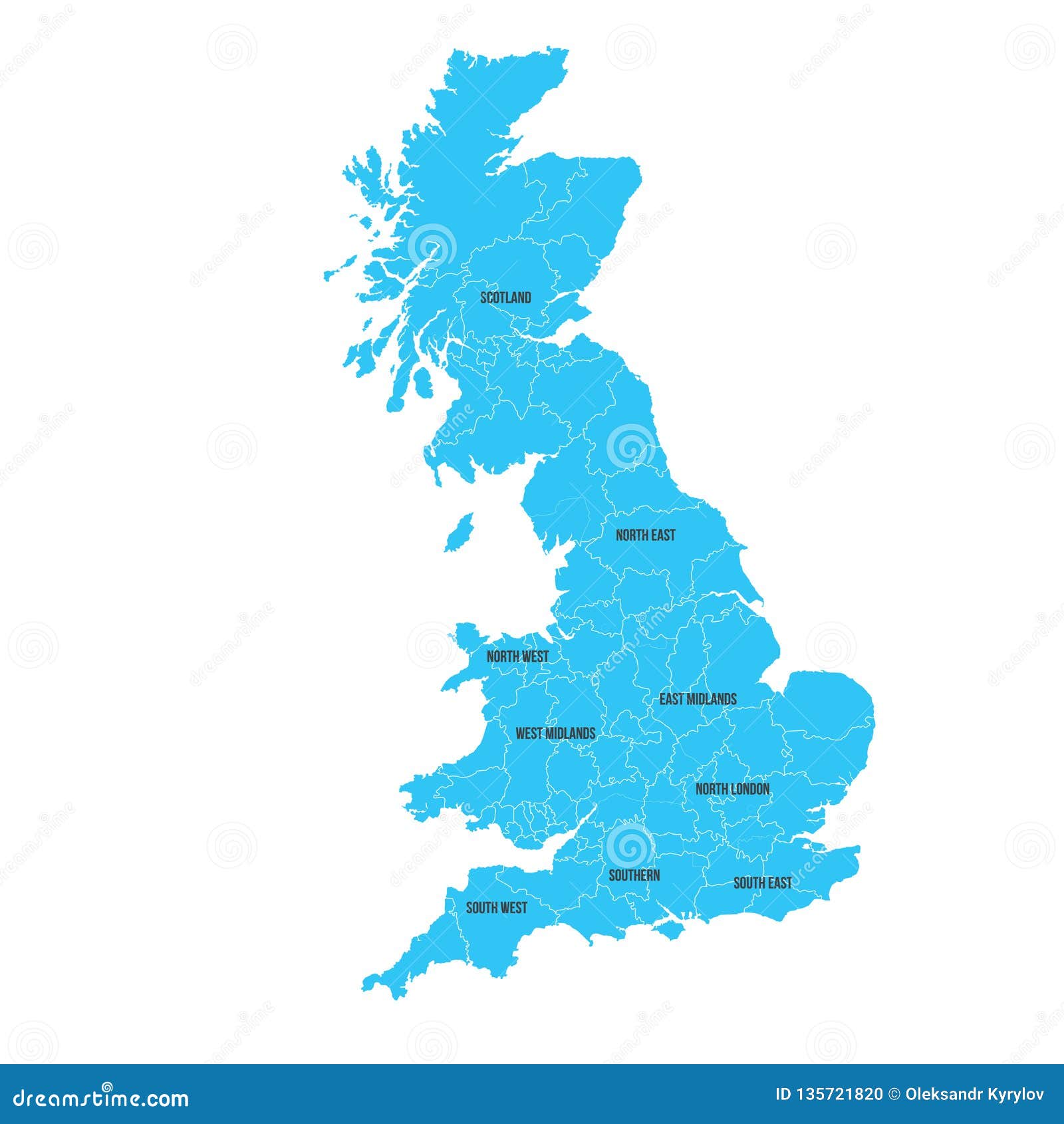 United Kingdom. Great Britan Map. Vector Map Isolated On White ...