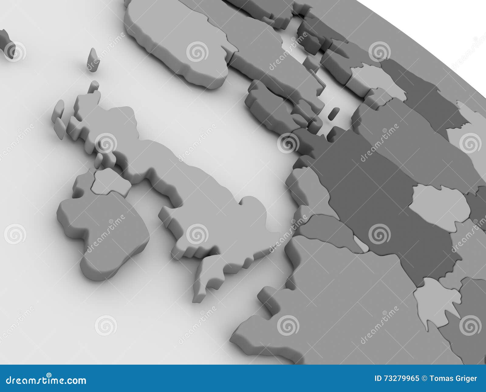 United Kingdom on Grey 3D Map Stock Illustration - Illustration of ...