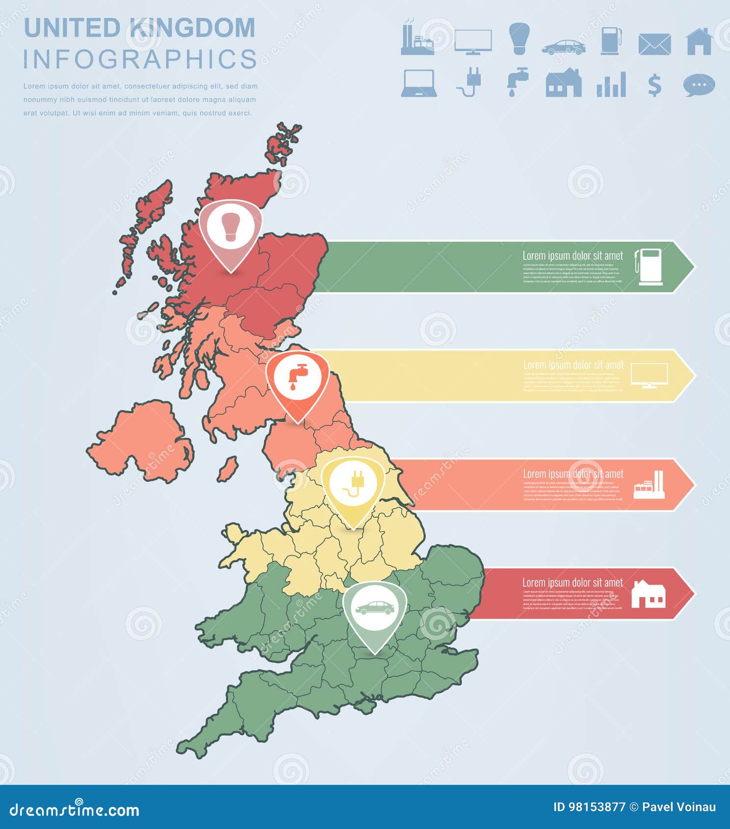United Kingdom with Infographic Elements. Infographics Layouts Stock ...