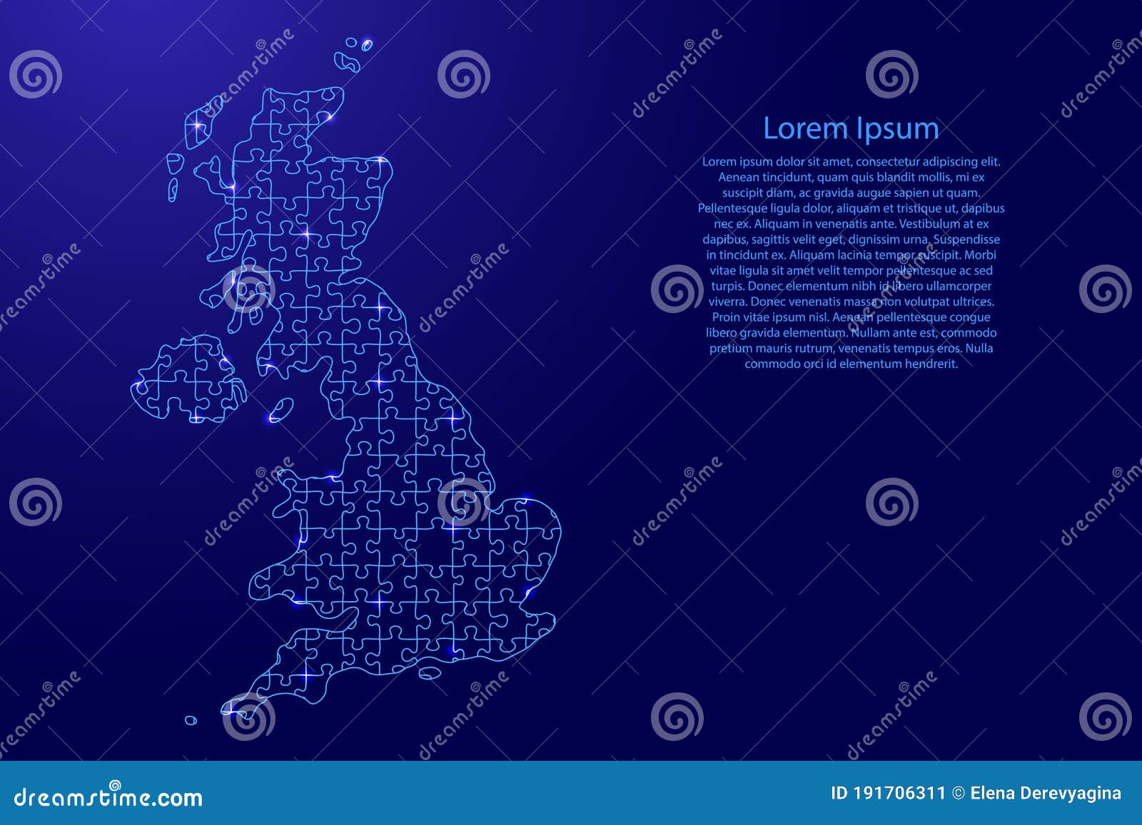 United Kingdom Map from Blue Pattern from Composed Puzzles and Glowing ...