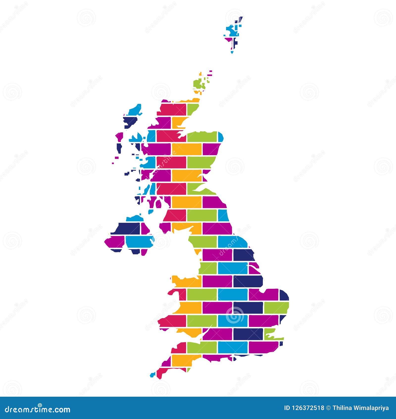 United Kingdom Map with Multi Colored Brick Style Background Stock ...