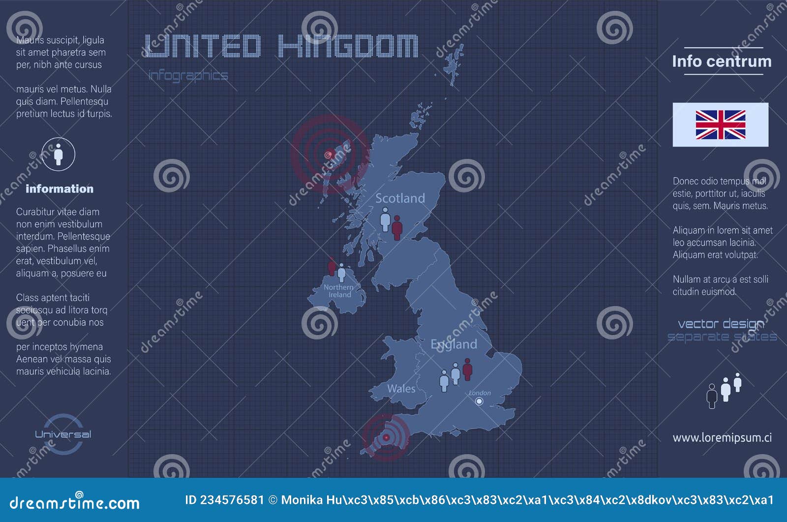 United Kingdom Map, Separate Regions with Names, Infographics Blue Flat ...