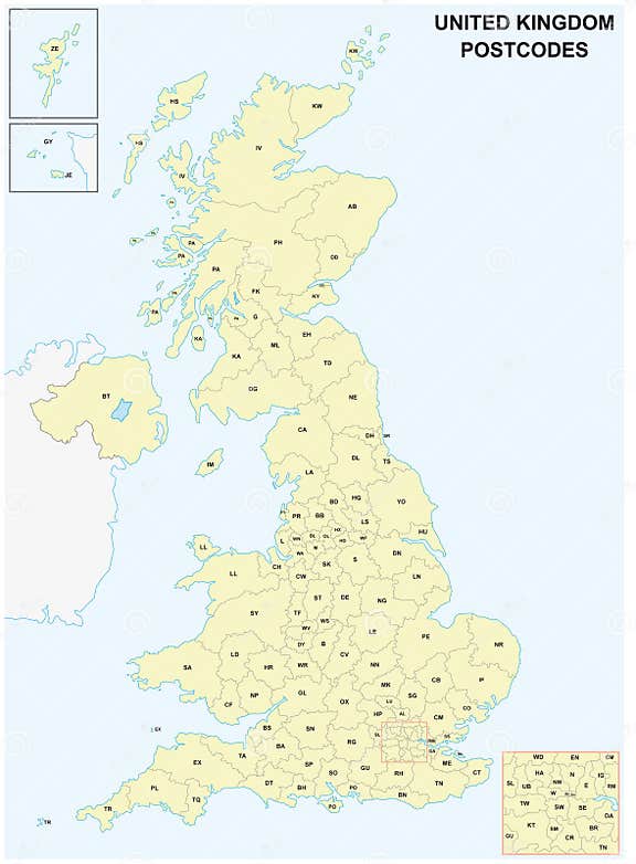 United Kingdom Postcodes or Postal Codes Vector Map Stock Vector ...