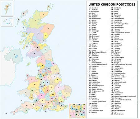 United Kingdom Postcodes or Postal Codes Vector Map Stock Vector ...