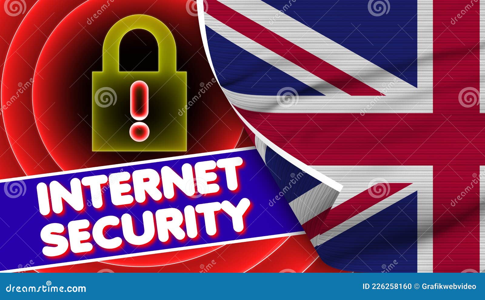 United Kingdom Realistic Flag with Internet Security Title Fabric ...
