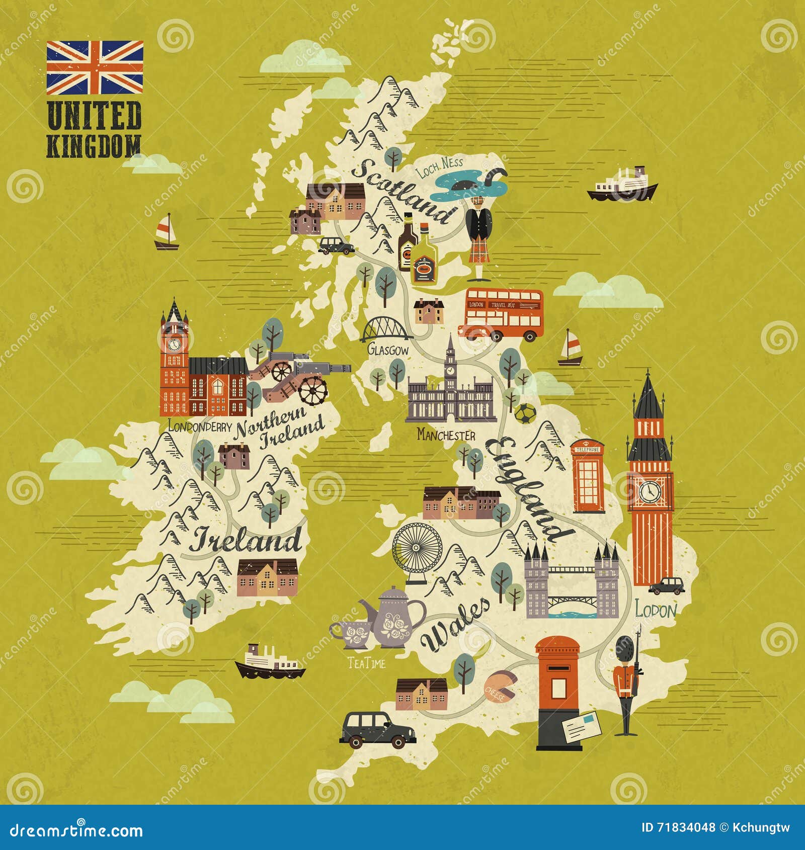 United Kingdom travel map stock illustration. Illustration of ireland ...