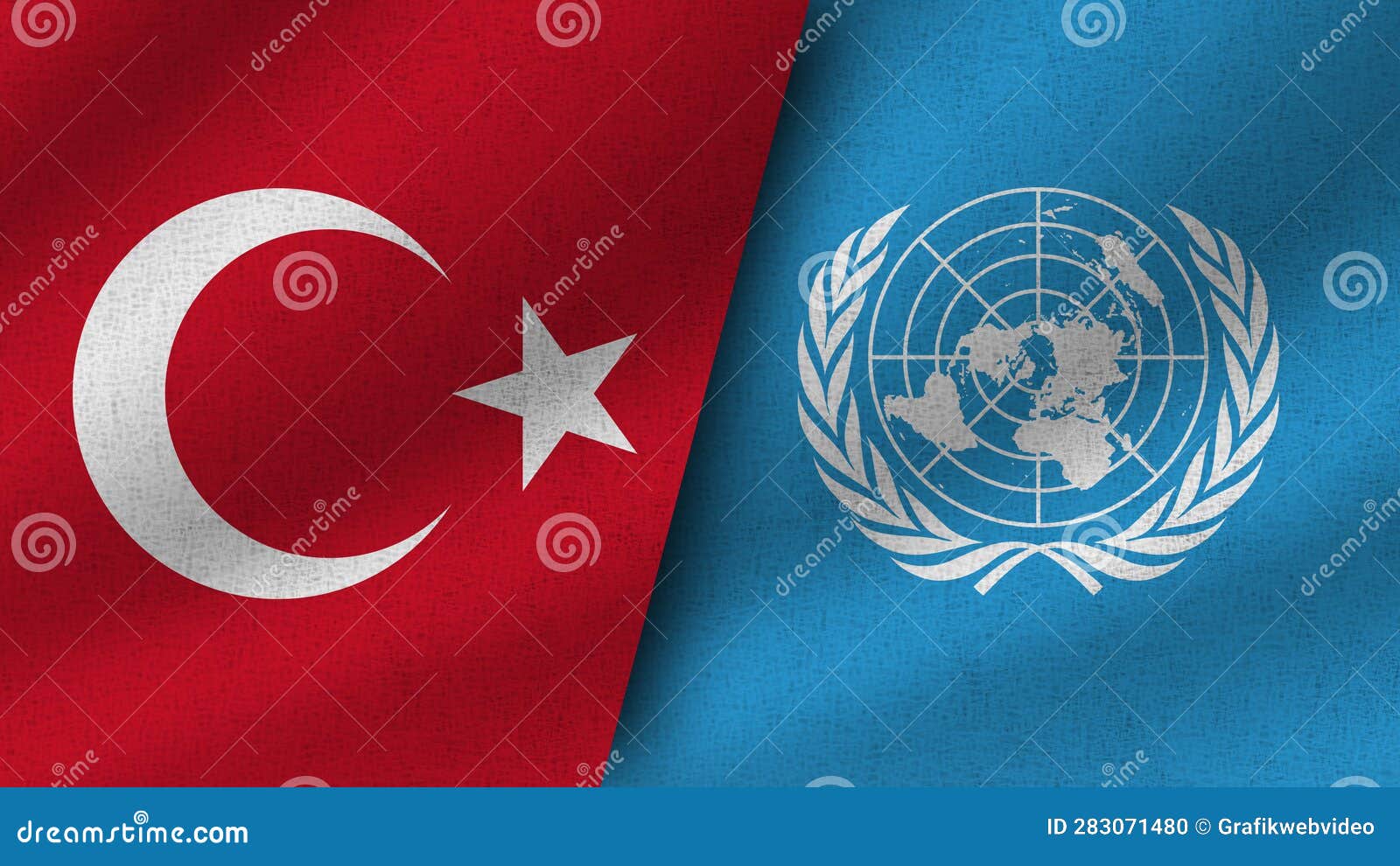 United Nations and Turkey Realistic Two Flags Together Stock ...