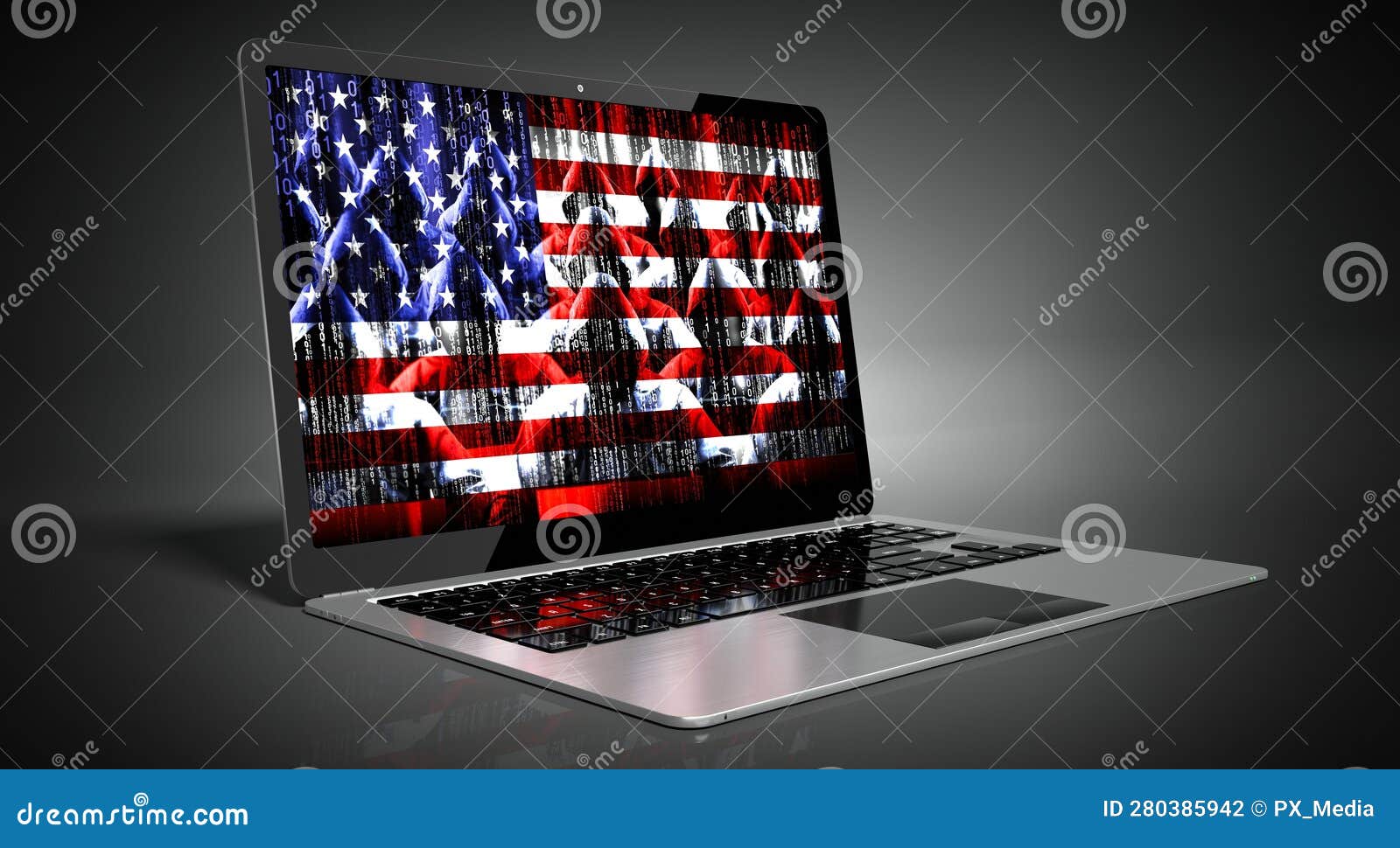 United States of America - Country Flag and Hackers on Laptop Screen ... United States of America - Country Flag and Hackers on Laptop Screen ...