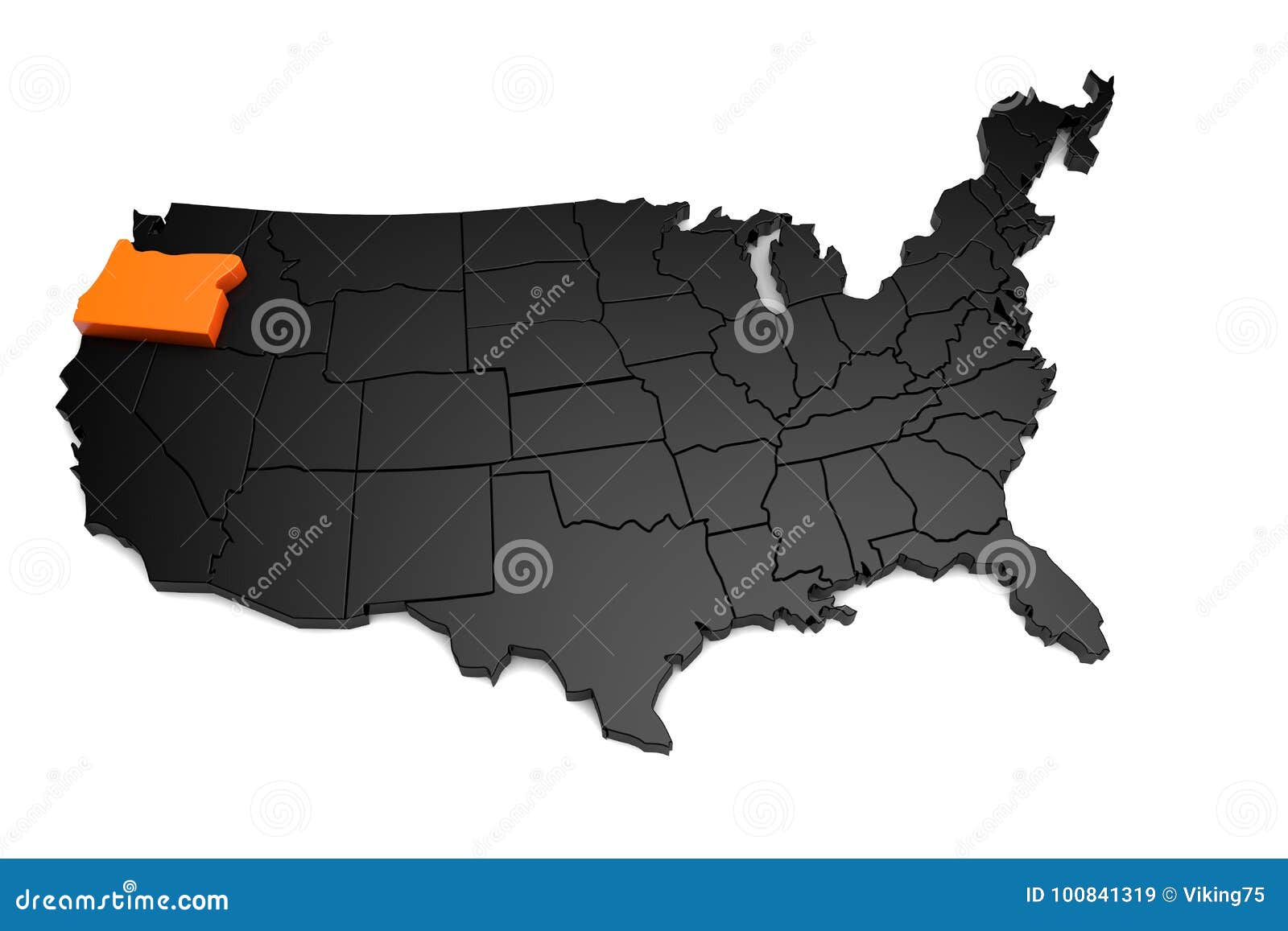 United States of America, 3d Black Map, with Oregon State Highlighted ...