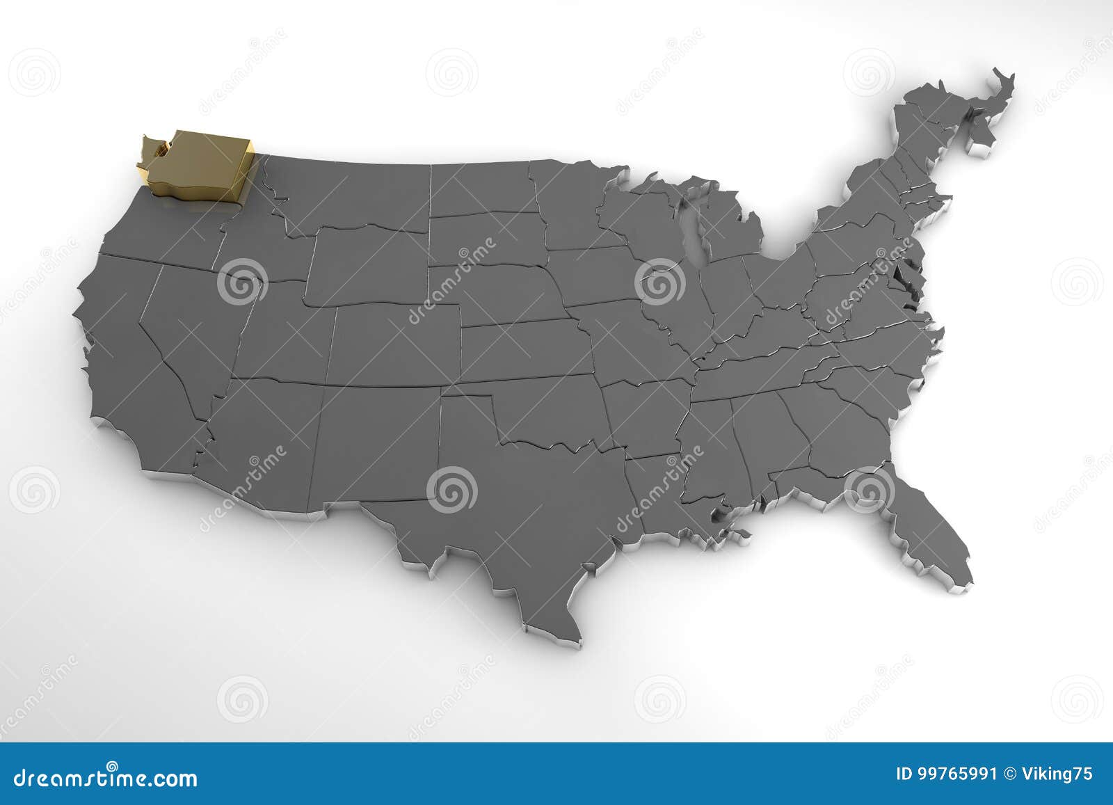 United States of America, 3d Metallic Map, Whith Washington State ...