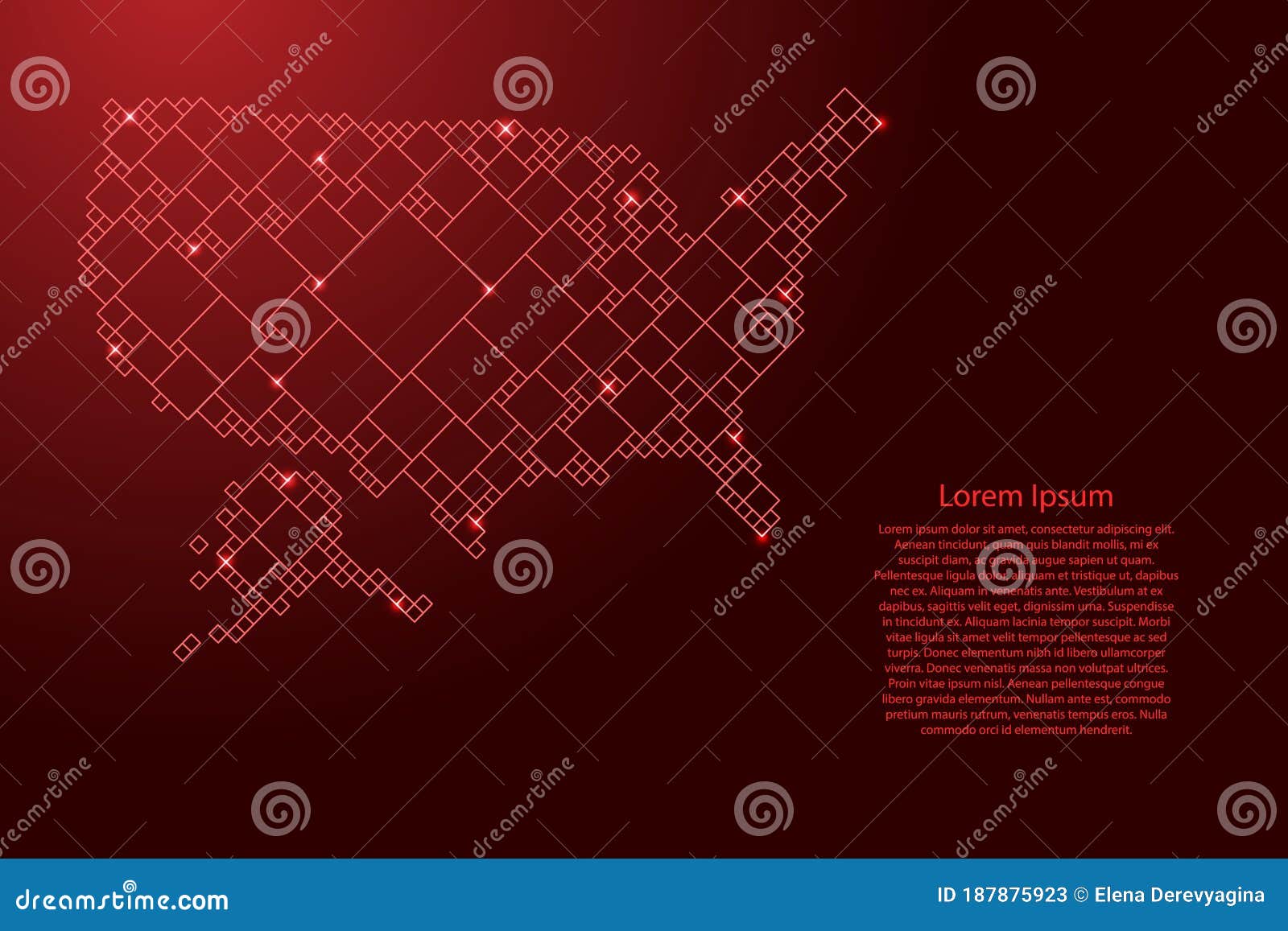 United States of America, USA Map from Red Pattern from a Grid of ...