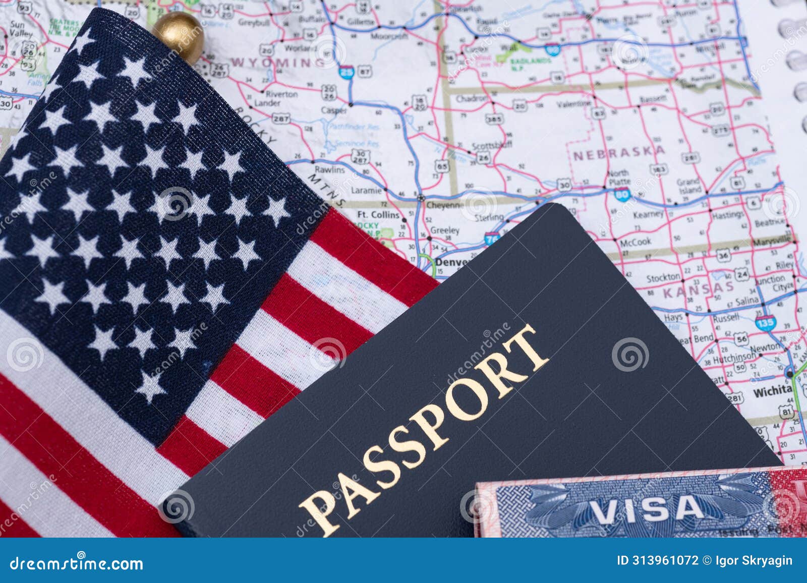 United States of America Visa Document, with Flag and US Map in the ...