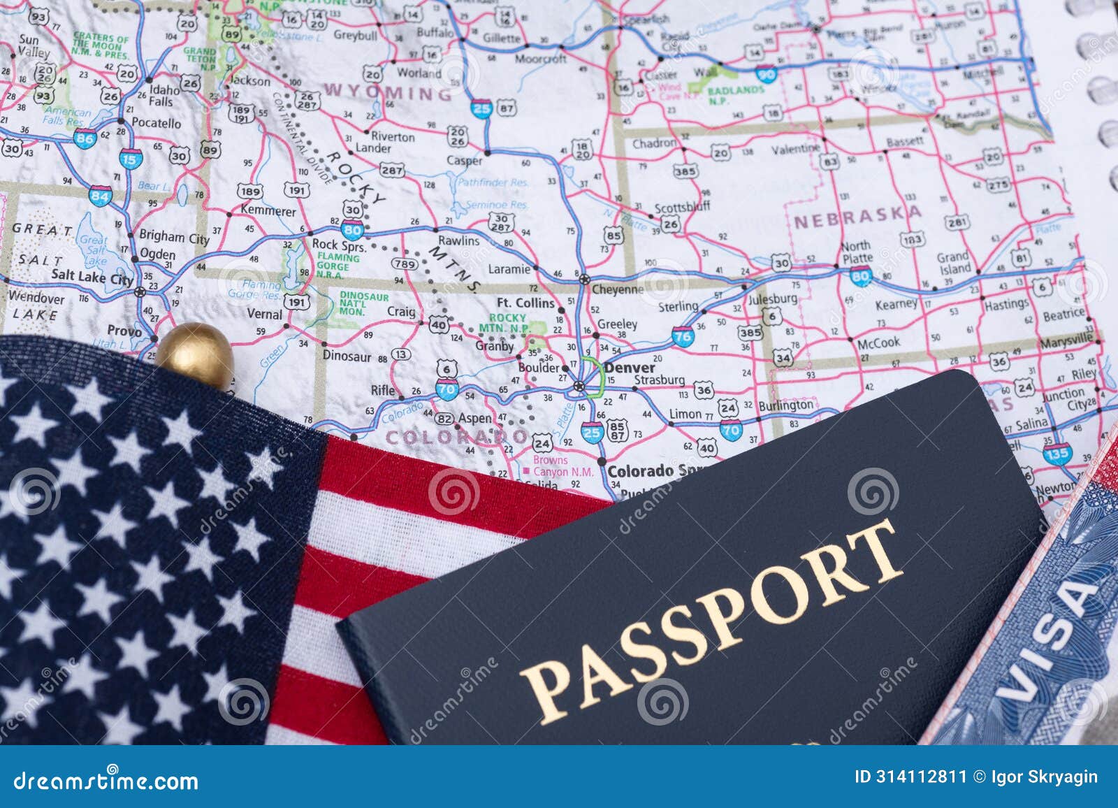 United States of America Visa Document, with Flag and US Map in the ...