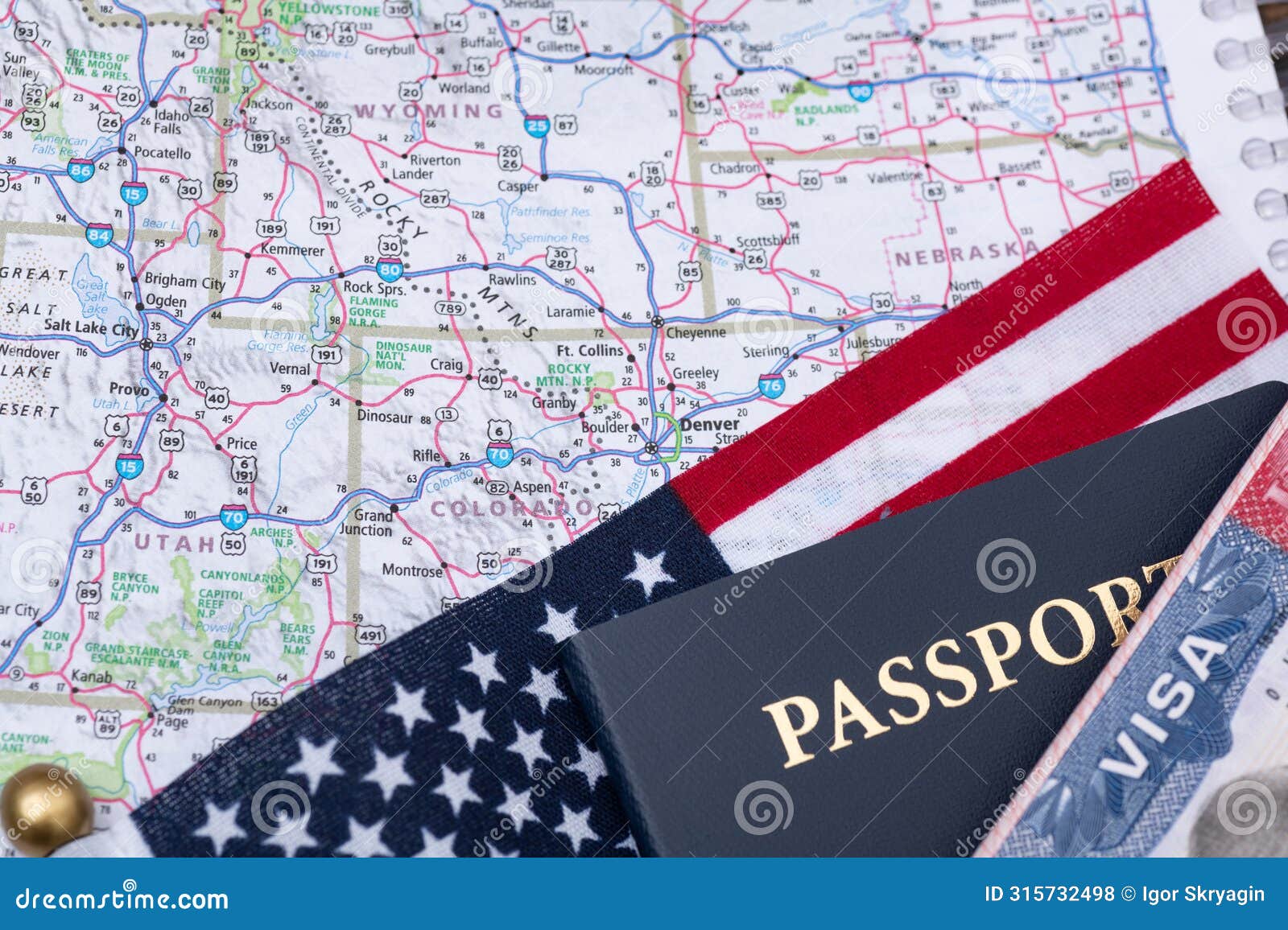 United States of America Visa Document, with Flag and US Map in the ...