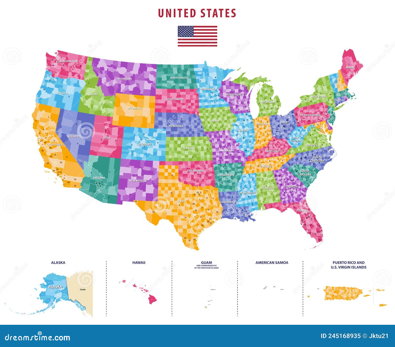 United States Congressional Districts Vector High Detailed Map Stock