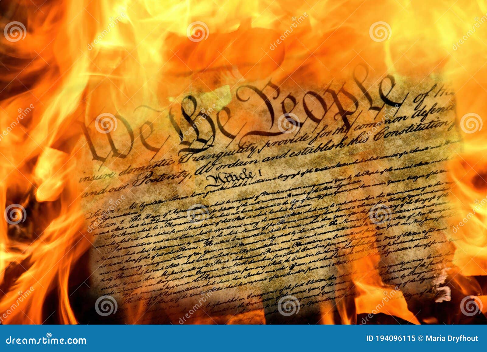 United States Constitution in Flames Stock Image - Image of document ...