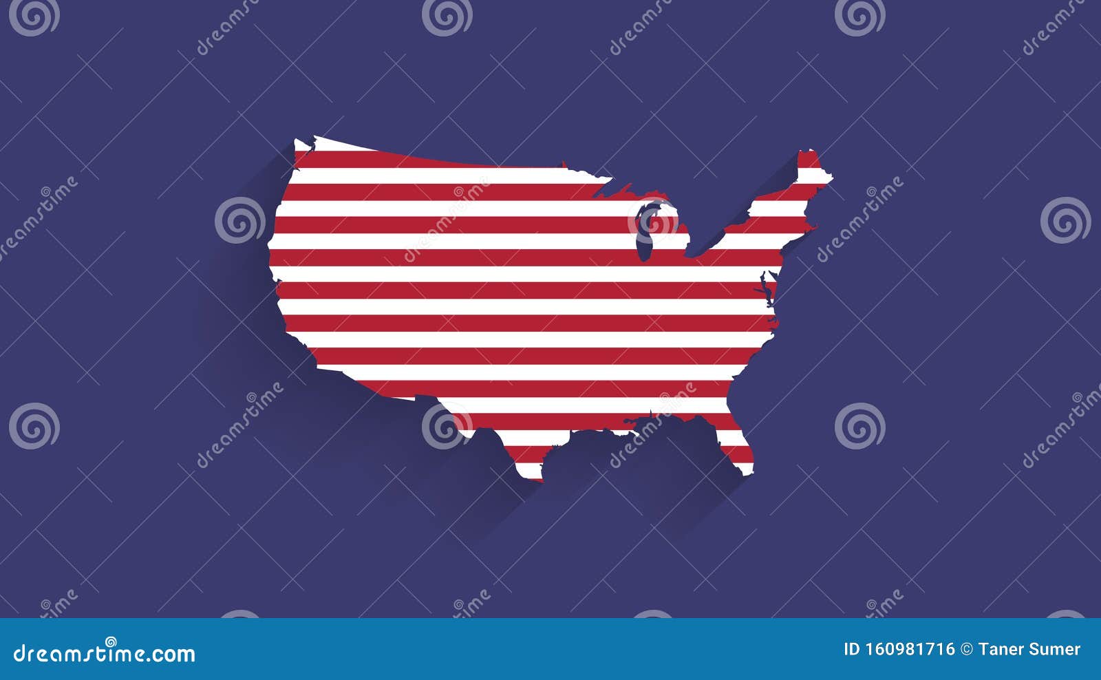 United States Flag Map on Blue Background, Vector Stock Vector ...