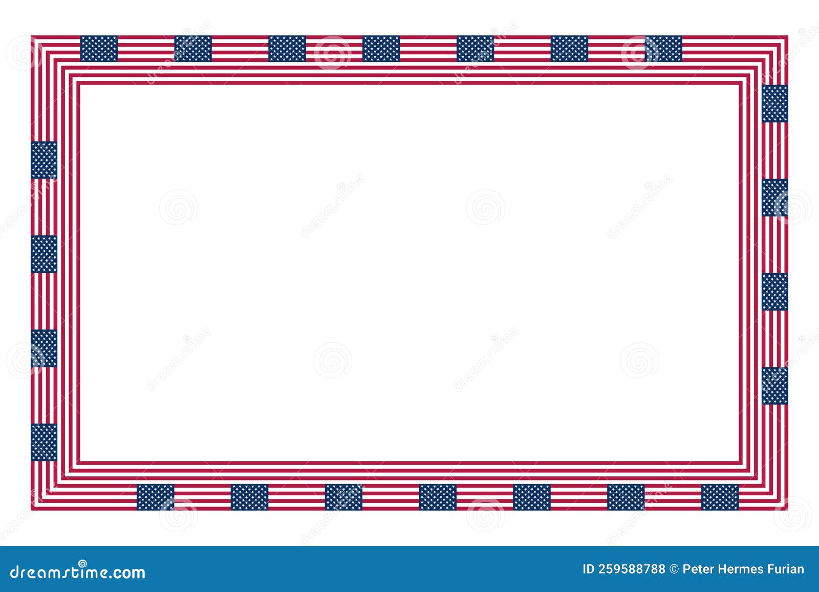 Flag of the United States, Rectangle Frame with Stars and Stripes ...