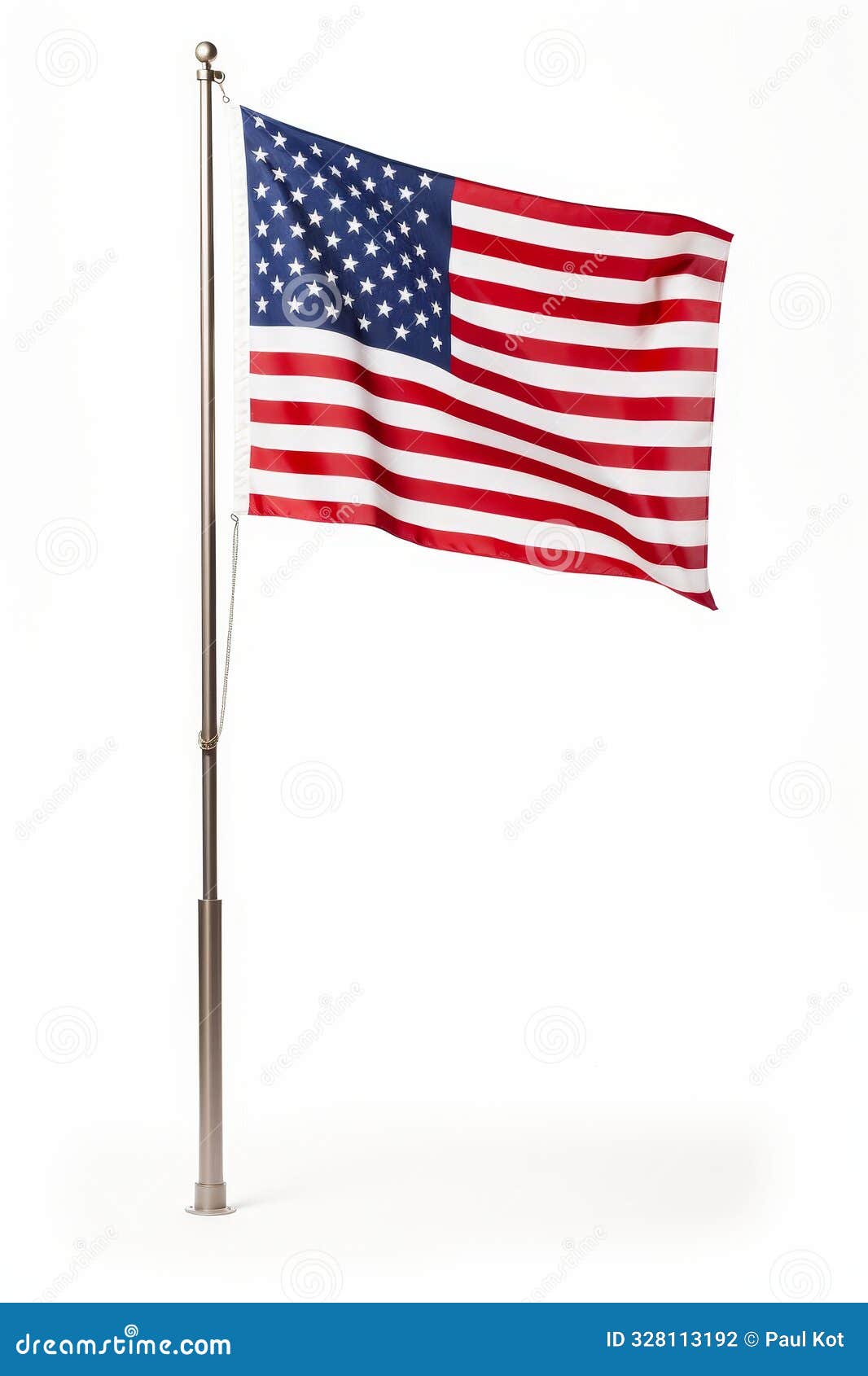 United States Flag Waving with Ample Copy Space on White Background for ...