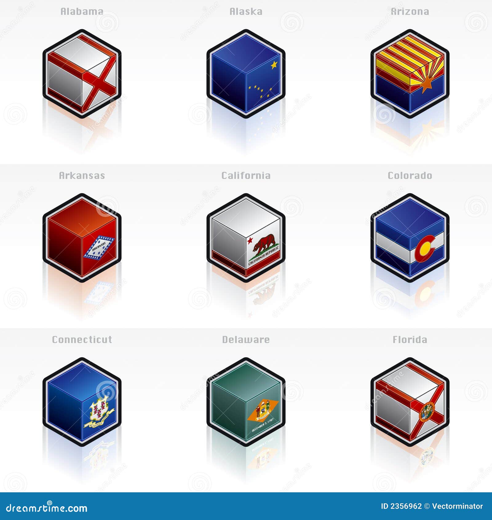 United States Flags Icons Set Stock Vector - Illustration of florida ...