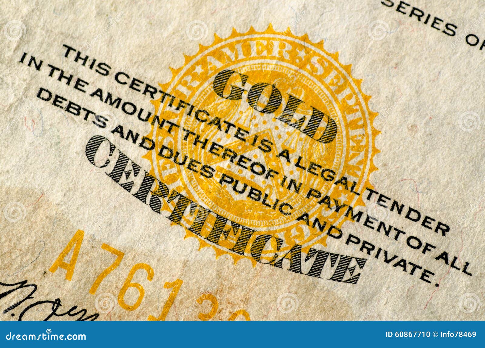 United States Gold Currency Note (Certificate) Stock Photo - Image of ...