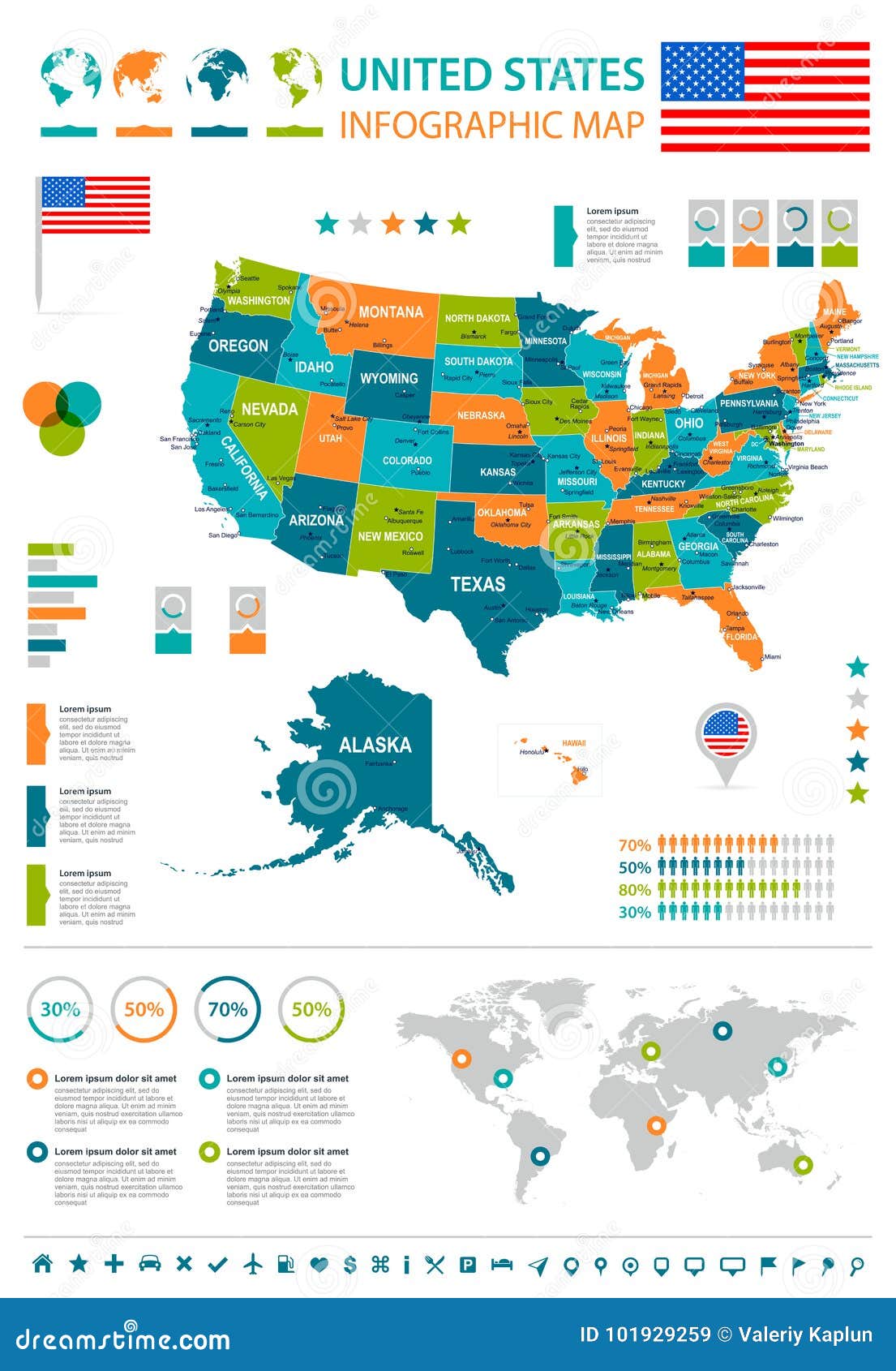 United States - Infographic Map and Flag - Illustration Stock ...