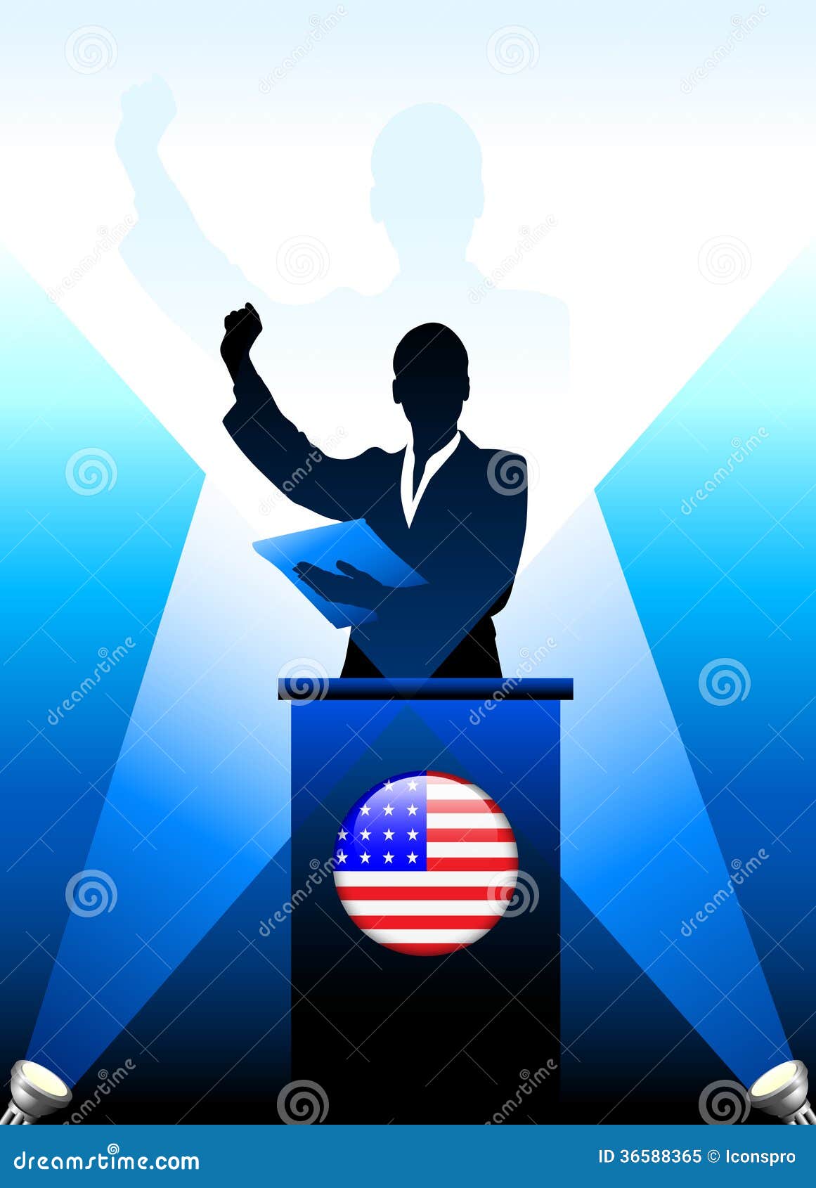 United States Leader Giving Speech on Stage Stock Illustration ...