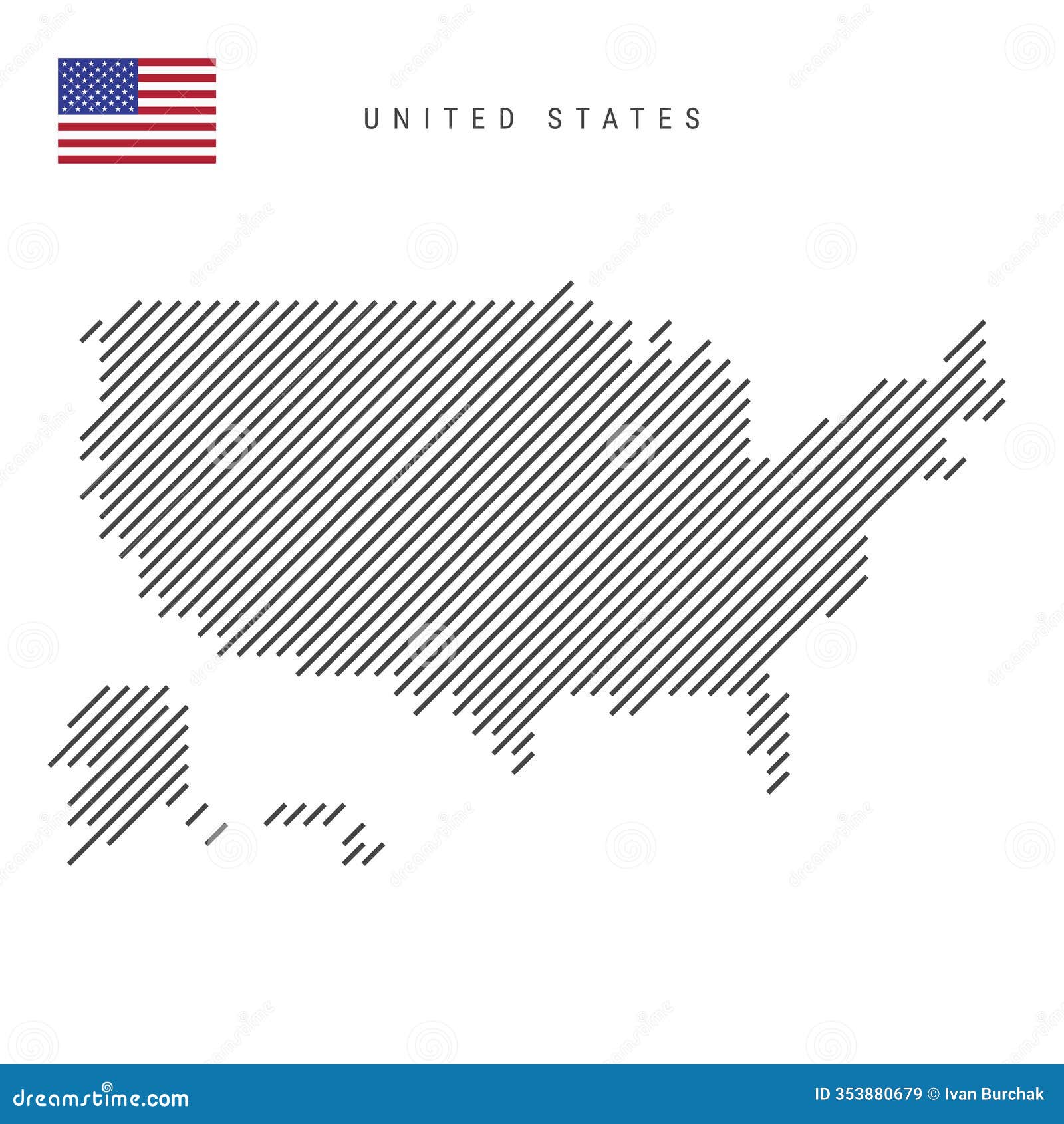 United States Map from Pattern of Black Slanted Parallel Lines. Flat ...