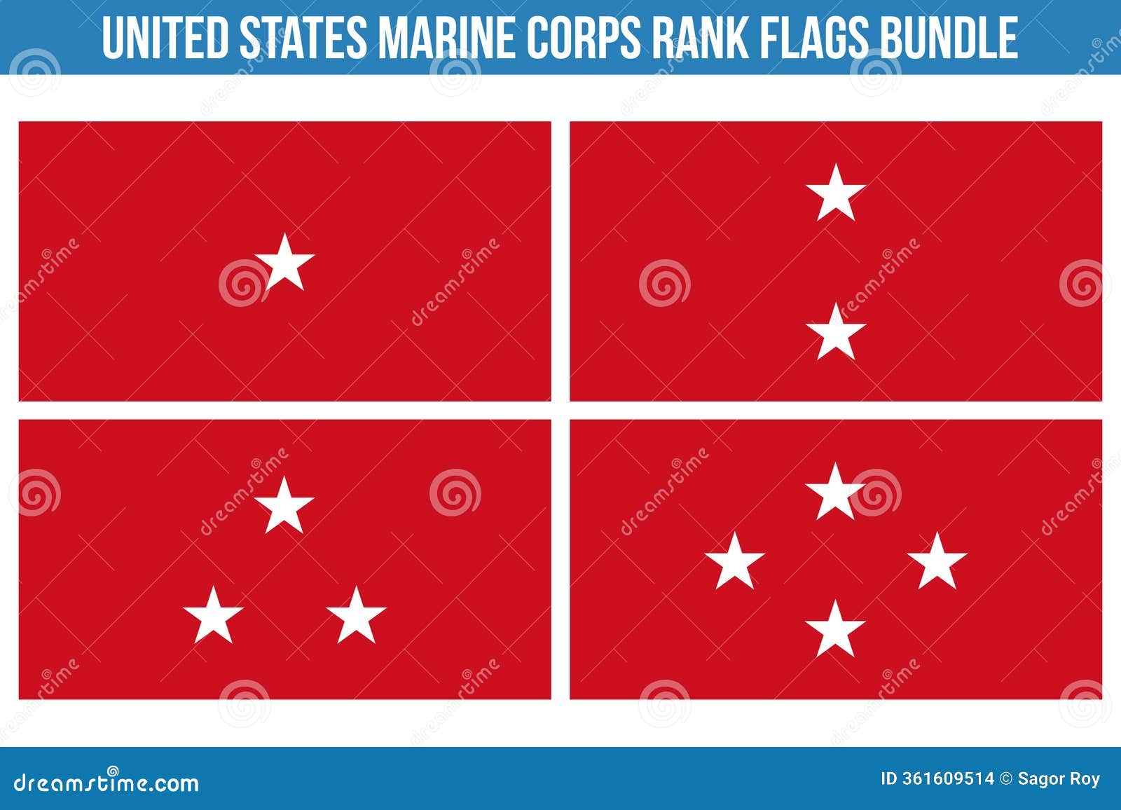 United States Marine Corps Rank Flags Bundle Vector Illustration ...