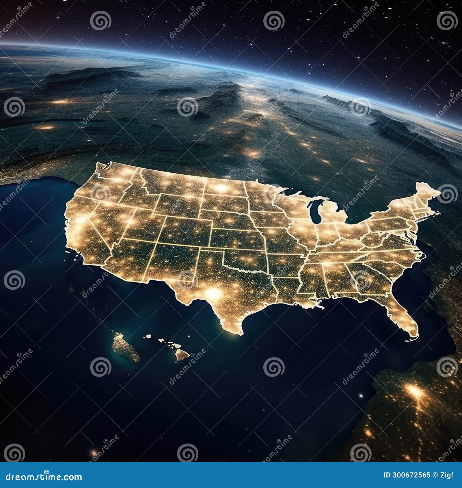 United states at night stock illustration. Illustration of topography ...
