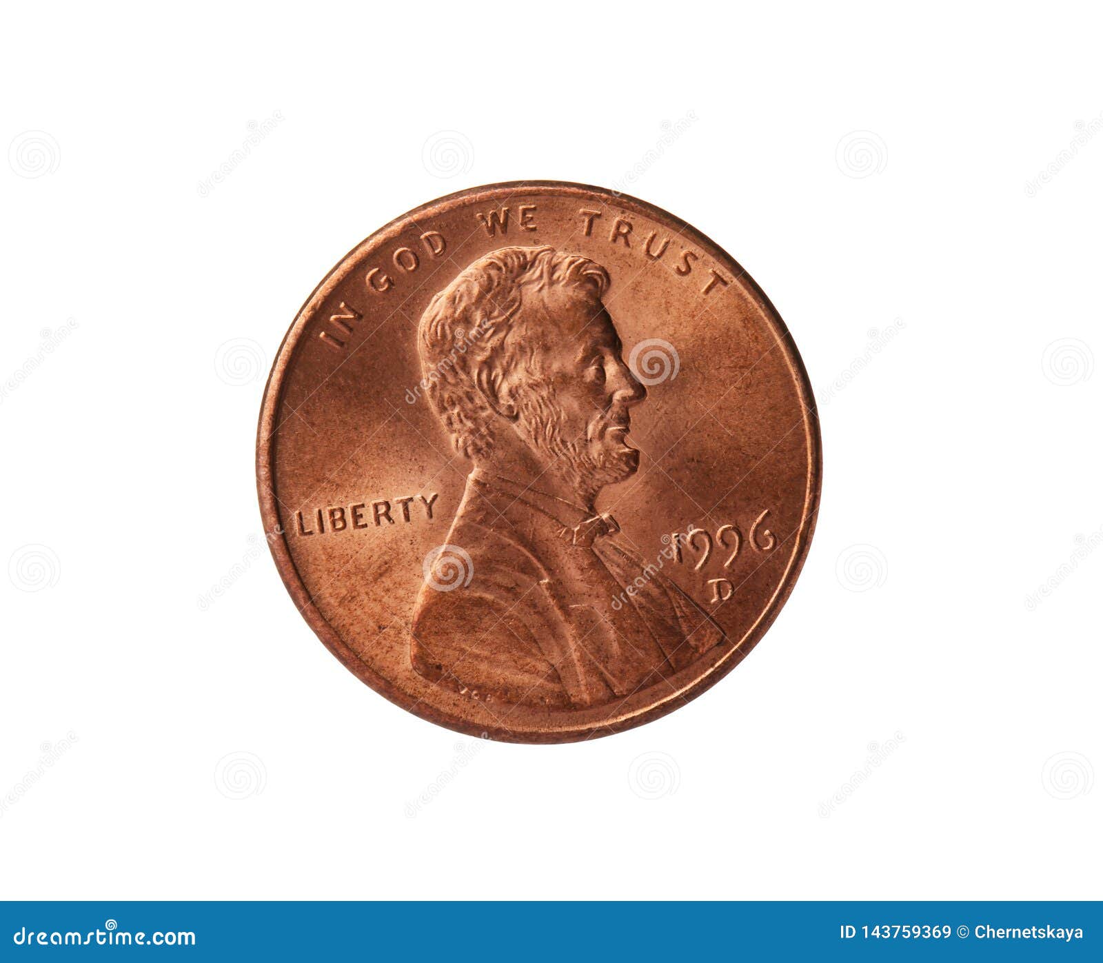 United States One Cent Coin on White Stock Image - Image of currency ...