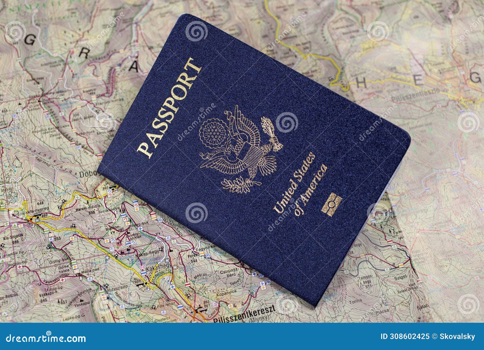 United States Passport on a Paper Map Stock Image - Image of states ...