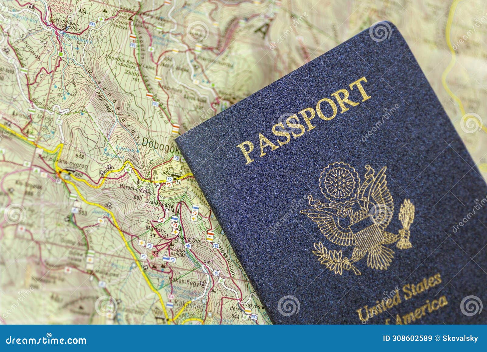 United States Passport on a Paper Map Stock Image - Image of vacation ...
