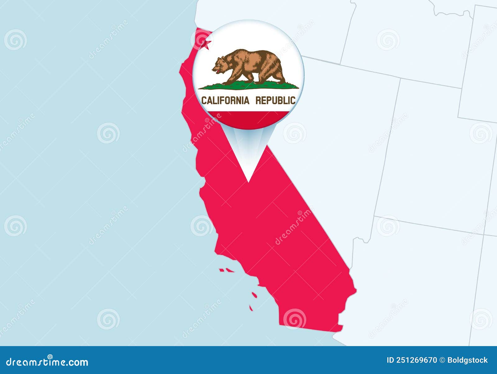 United States with Selected California Map and California Flag Icon ...