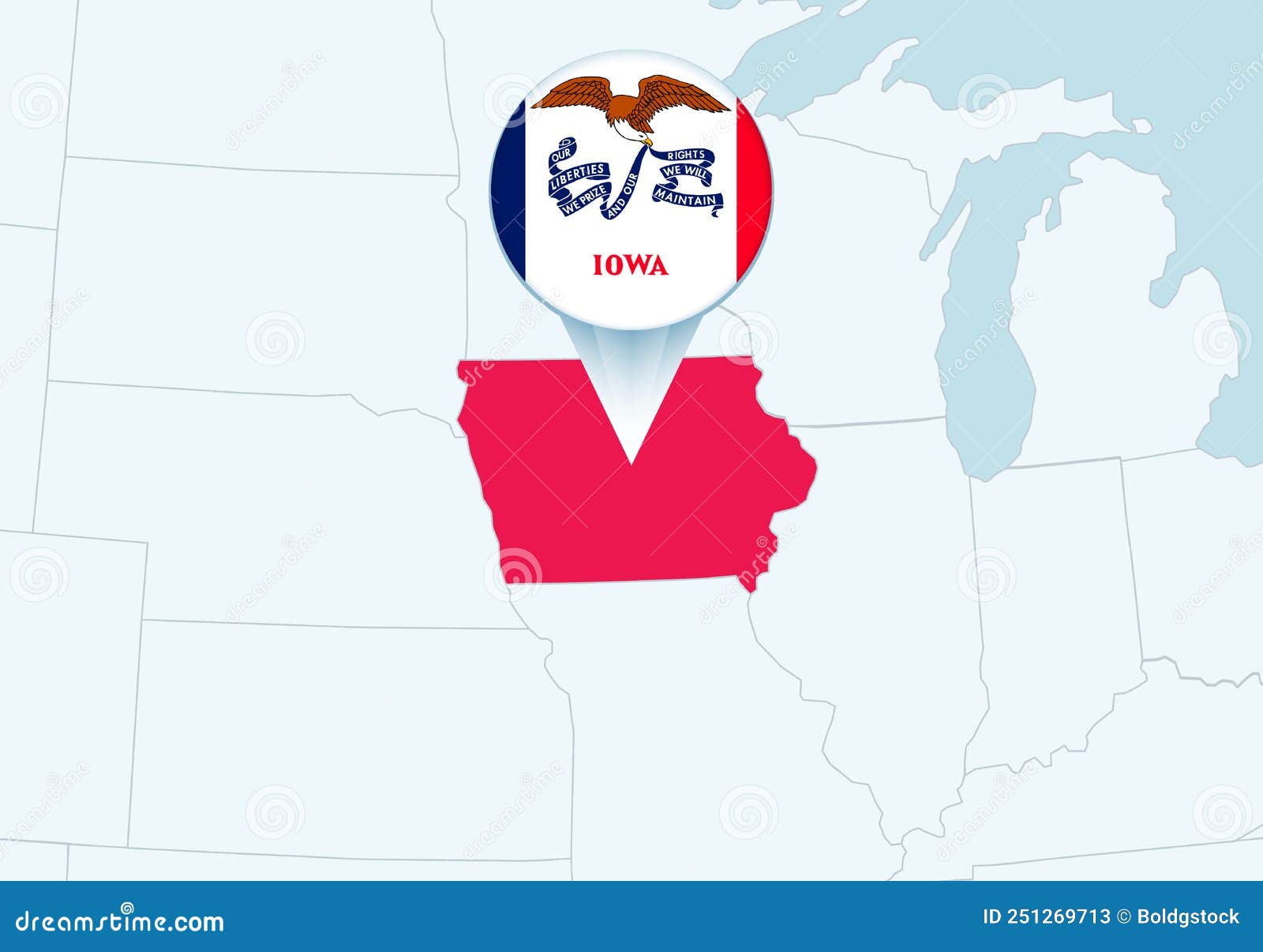 United States with Selected Iowa Map and Iowa Flag Icon Stock Vector ...