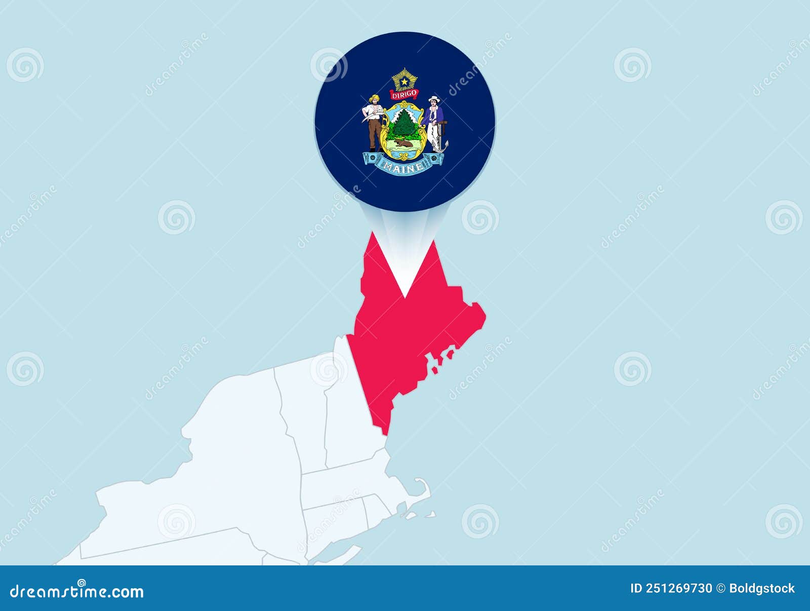 United States with Selected Maine Map and Maine Flag Icon Stock Vector ...