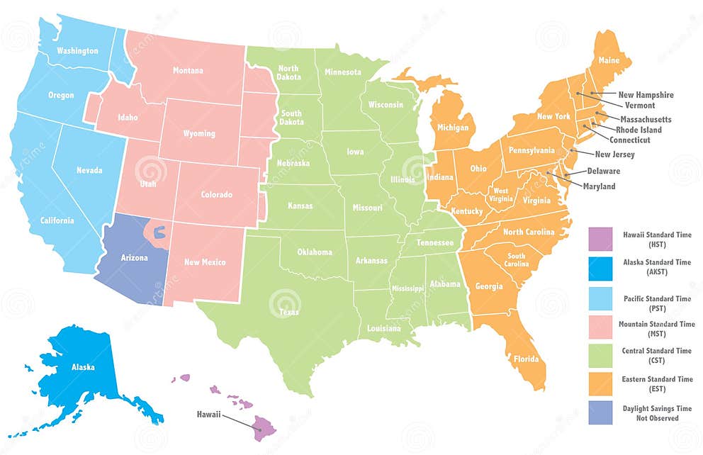 United States Timezone Map stock illustration. Illustration of ...