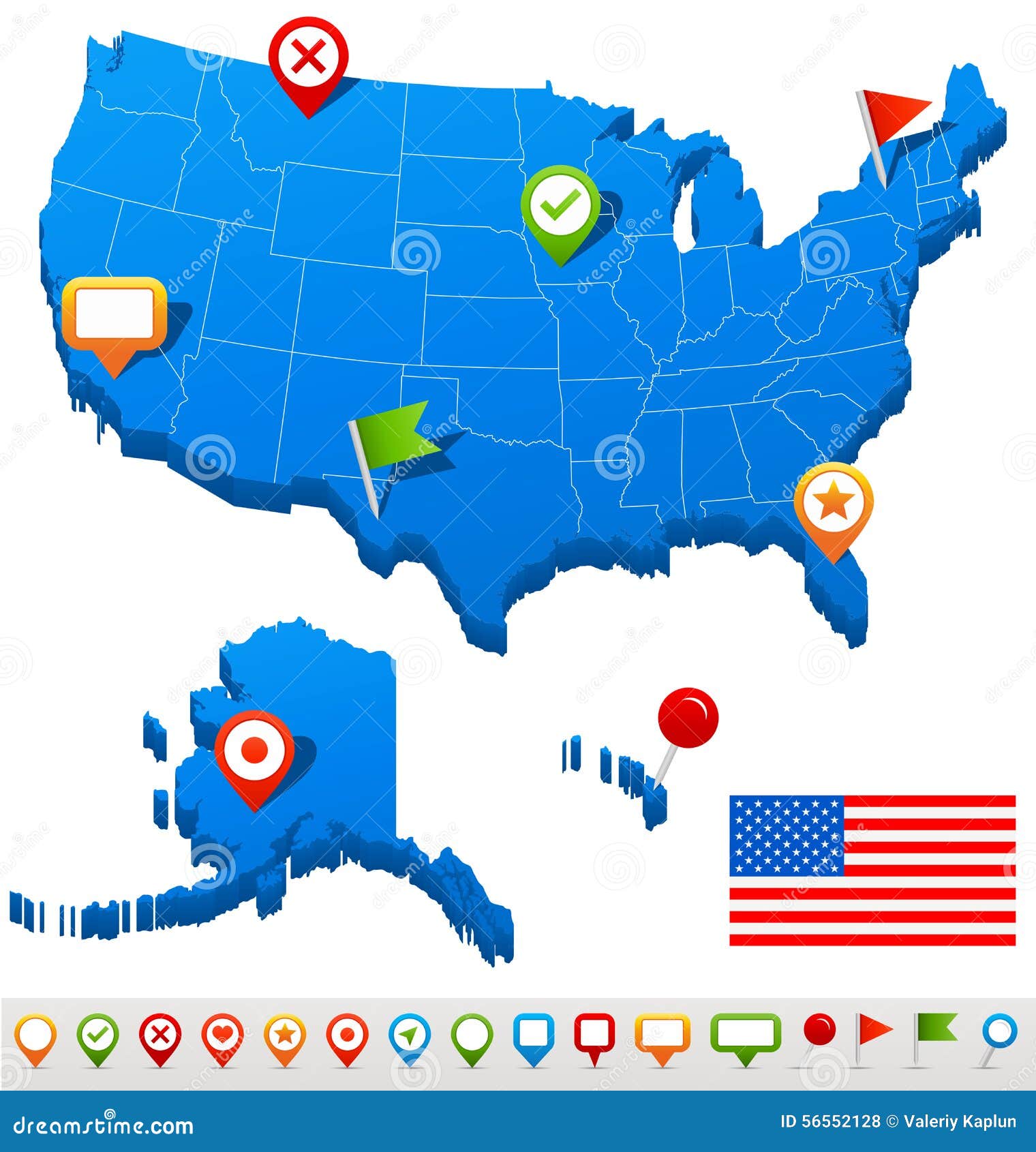 United States (USA) Map and Navigation Icons - Illustration. Stock ...