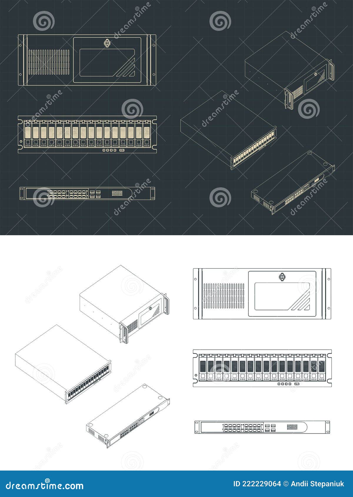 Units for Server Racks and Supercomputers Blueprints Stock Vector ...