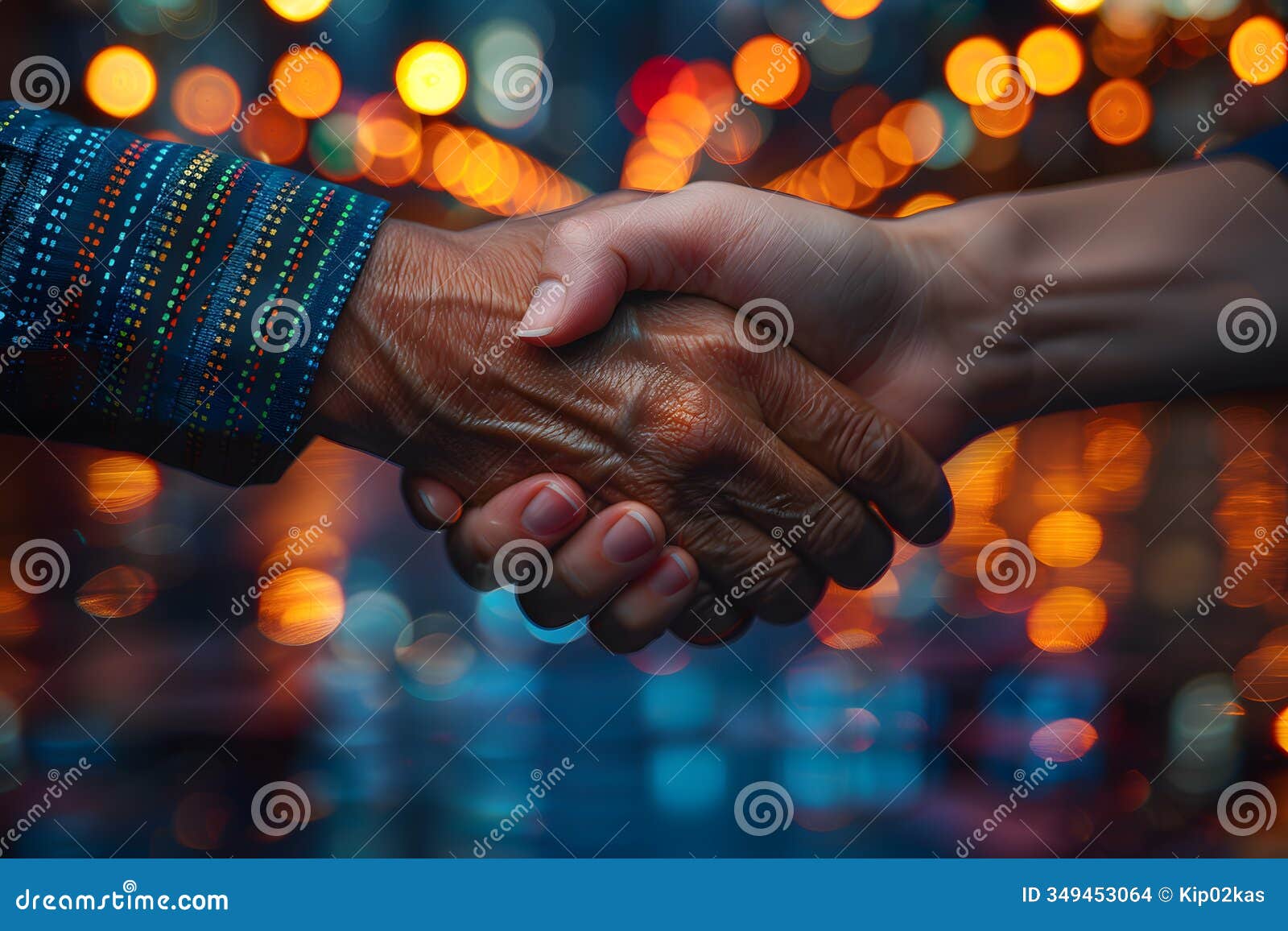Unity and Agreement: Diverse Hands Shaking in a Vibrant City Background ...