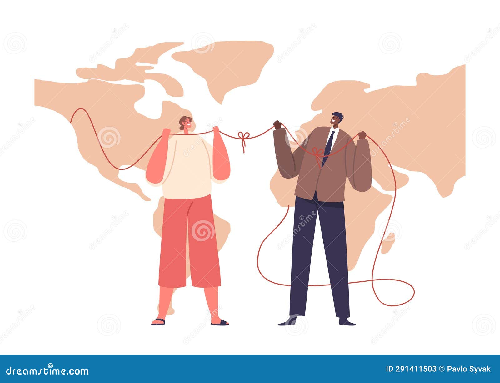 Unity Beyond Borders. White Woman And Black Man Characters Connected By ...