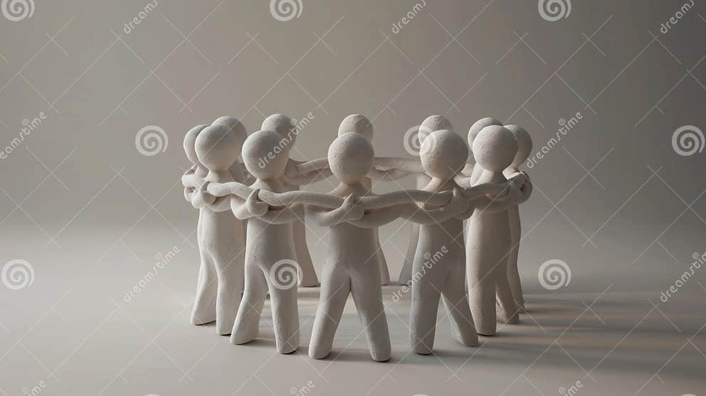 Unity Circle of Minimalist Figures Embracing Teamwork and Collaboration ...